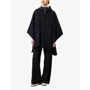 Moncler Logo-badge Hooded Woven Cape - Dark Blue