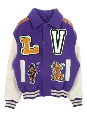 LOUIS VUITTON 2010s Multi-patch Leather Varsity Jacket - Purple