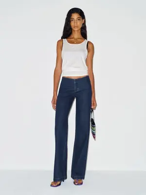 REFORMATION Talissa Stretch Low Rise Trouser Wide Leg Jeans - Blue