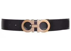 FERRAGAMO Reversible Gancini Belt - Black/blue Marine
