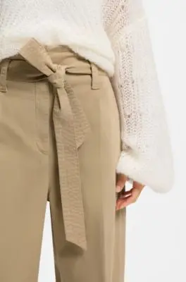 BOSS Belted Wide-leg Stretch-cotton Twill Pants