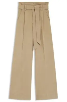 BOSS Belted Wide-leg Stretch-cotton Twill Pants