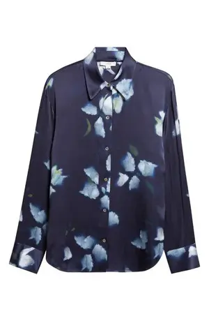 Vince Floral Silk Button-up Shirt - Dark Navy