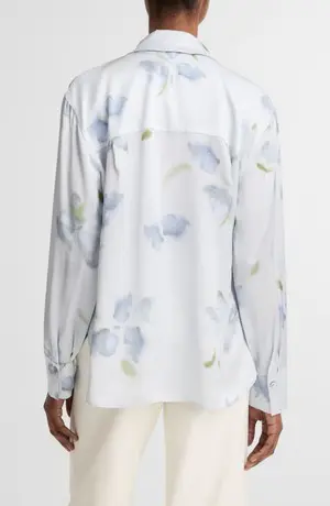 Vince Floral Silk Button-up Shirt - Soft Grey