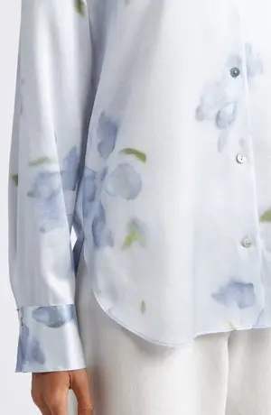 Vince Floral Silk Button-up Shirt - Soft Grey
