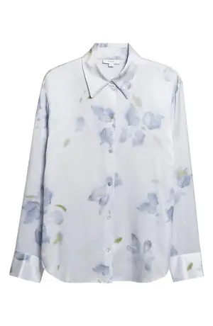 Vince Floral Silk Button-up Shirt - Soft Grey