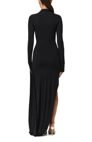 Naked Wardrobe Drape Long Sleeve Maxi Dress - Black