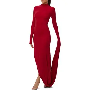 Women's Long Sleeve Mock Neck Maxi Dresses