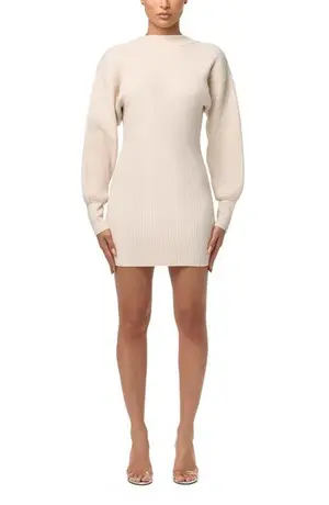 Naked Wardrobe Long-sleeve Rib-knit Mini Dress With V-back