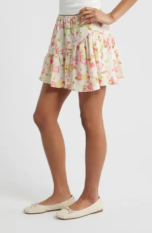 Bp. Chiffon Mini Skirt - Ivory-pink S Savannah Garden