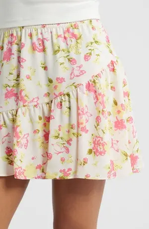 Bp. Chiffon Mini Skirt - Ivory-pink S Savannah Garden