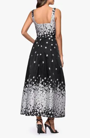Betsy & Adam Metallic Floral Gown