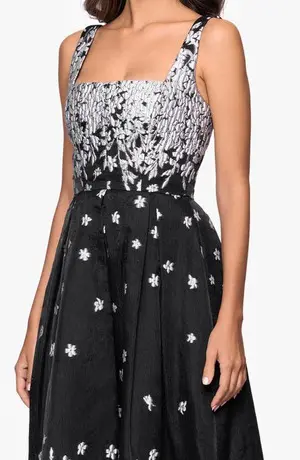 Betsy & Adam Metallic Floral Gown