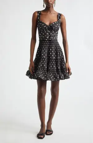 Zimmermann Kindred Spirit Pleated Draped Minidress - Black Dot