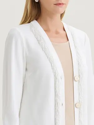 Misook Beaded Trim Flat Knit Cardigan