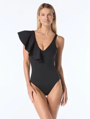 Vince Camuto Ruffle Shoulder One-piece Swimsuit - Black