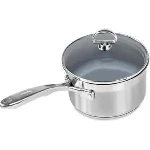 CHANTAL Induction 21 Steel 2 Qt. Saucepan W/ Ceramic Coating And Glass Lid - Silver