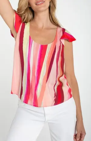 LIVERPOOL Printed Flutter Sleeve Top