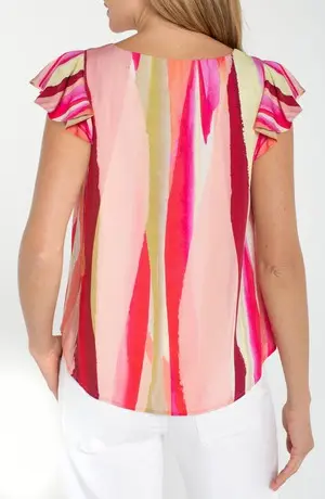 LIVERPOOL Printed Flutter Sleeve Top