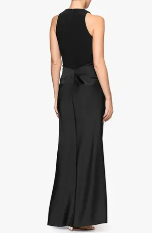 Betsy & Adam Mixed Media Satin Gown