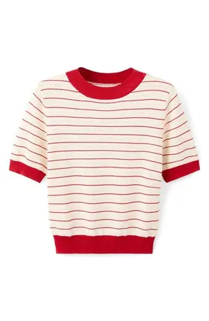 Mango Stripe Short Sleeve Sweater - Red