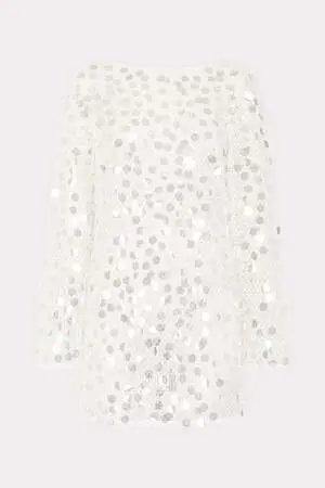 MILLY Crochet Pailette Long Sleeve Cover-up - White