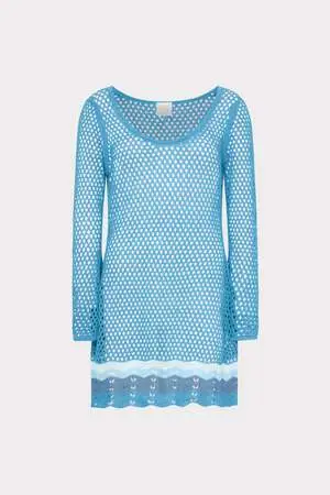 MILLY Crochet Mini Long Sleeve Cover-up Dress - Blue