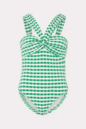 MILLY Betsy Jacquard Cottage Bandeau One Piece - Green/white