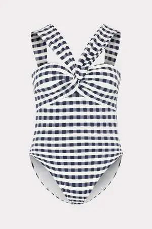 MILLY Betsy Jacquard Cottage Bandeau One Piece - Navy/white