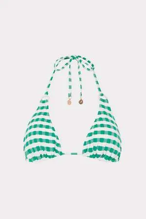 MILLY Jacquard Cottage Bikini Top - Green/white