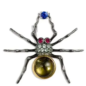 Benbridge Spider Brooch With Rubies And Sapphires - Green