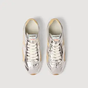 Sandro Metallic Crinkled Effect Low-top Sneakers With Contrasting Wave Detail