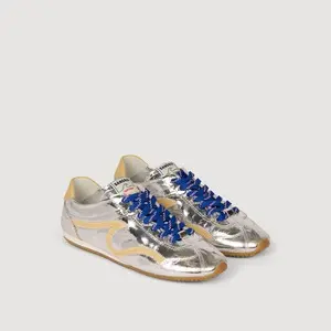 Sandro Metallic Crinkled Effect Low-top Sneakers With Contrasting Wave Detail