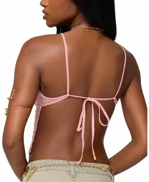EDIKTED Beaded Mesh Asymmetric Backless Top