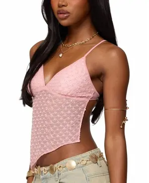 EDIKTED Beaded Mesh Asymmetric Backless Top