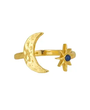 OTTOMAN HANDS Lapis Moon And Star Stacking Ring - Gold
