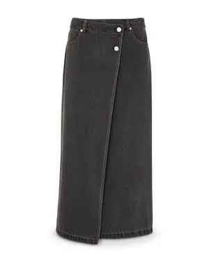 Whistles Denim Button Wrap Midi Skirt