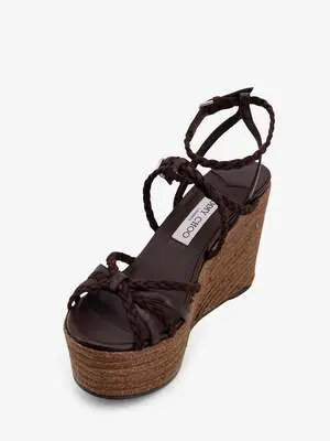 JIMMY CHOO Nyra Leather And Raffia Sandals