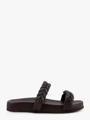 Brunello Cucinelli Leather Sandals With Woven Monili Detail - Brown