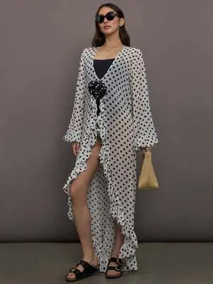 Caroline Constas Charlotte Coverup - Ivory Black Polka Dot