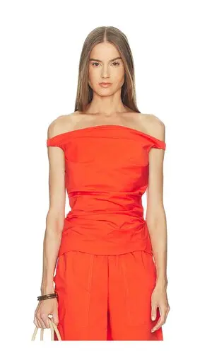 Simkhai Maisel Cotton Draped Top - Lobster