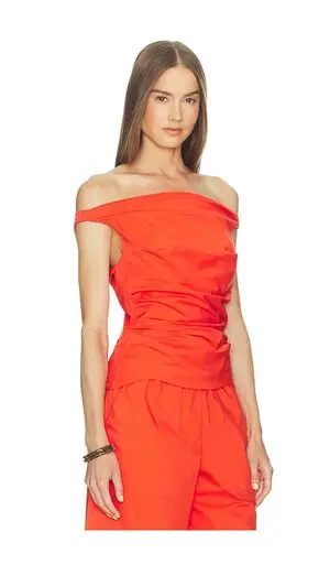 Simkhai Maisel Cotton Draped Top - Lobster