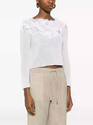 Ermanno Scervino Lace-trimmed V-neck Sweater