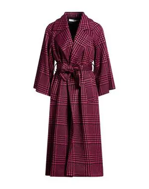 Liviana Conti Houndstooth Flannel Belted Coat - Fuchsia