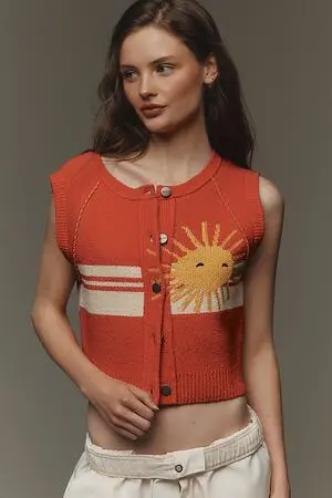 PILCRO Sleeveless Buttondown Crewneck Sweater