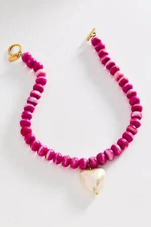 LOGAN TAY Beaded Heart Pendant Necklace - Pink