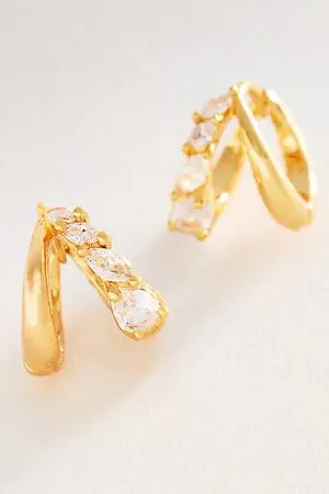 Anthropologie Split Crystal Huggie Earrings - Gold