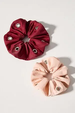 Anthropologie Grommet Scrunchies Set Of 2 - Pink And Red