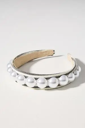 Anthropologie Bold Pearl Headband - Grey