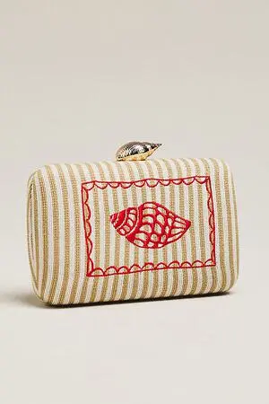 SHIRALEAH Striped Clutch With Chain Strap - Natural